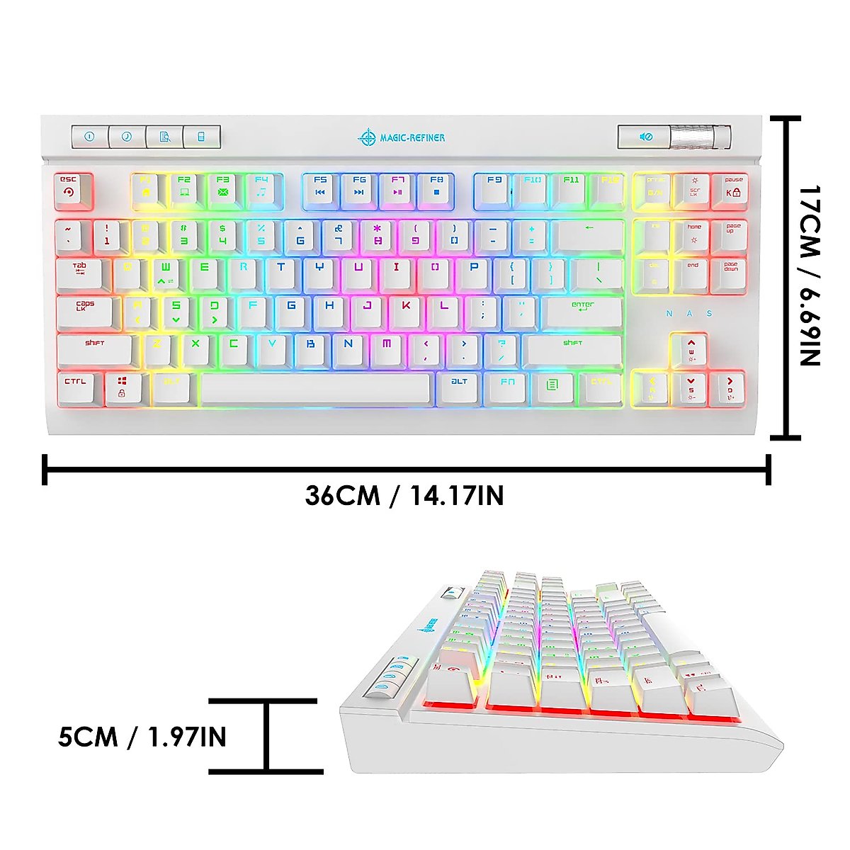 ZIYOU LANG Mechanical Gaming Keyboard,Chroma RGB 18 Kinds LED Backlit Keyboard with Wired Type C,87 Keys Anti-ghosting,Blue Switch and 4 Low Profile Switch Scroll Wheel for PC Gamers
