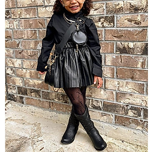 Mubineo Toddler Baby Girl Basic Plain PU Pleated Skirt Leather Casual Mini Skirts (4T, Black)