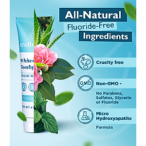 Wellnesse Whitening Hydroxyapatite Toothpaste with Xylitol - Remineralizing and Sensitivity Relief - Fluoride Free Toothpaste with Natural Ingredients - Remineralization Natural Toothpaste