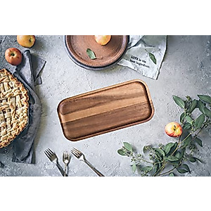 Dstuff Wood Serving Platter Tray Plate, Bathroom Vanity Tray, Wooden Steak Plates, Set of 1 Small Wood Tray + 30 Paddle Picks, Solid Natural Rectangular Acacia Board for Food Party Cheese Appetizer,