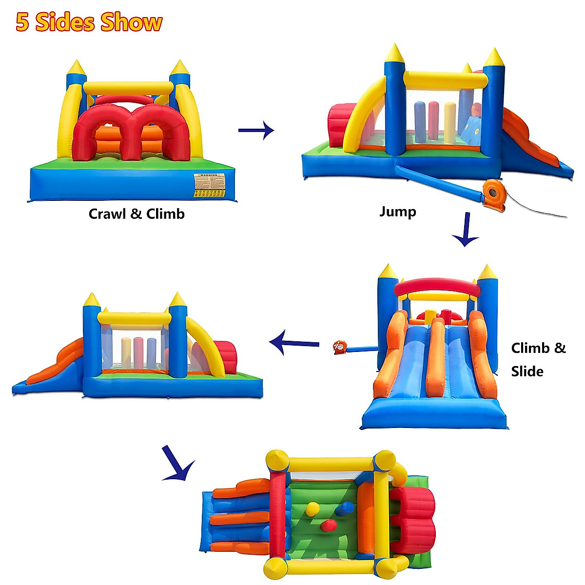HuaKastro 16.3x7.2FT Kids Inflatable Obstacle Bounce House with Dual Racing Slides, Crawl Tunnels, Climbing, Obstacles, Jumping All in One Castle Great for Children's Outdoor Party - with Blower