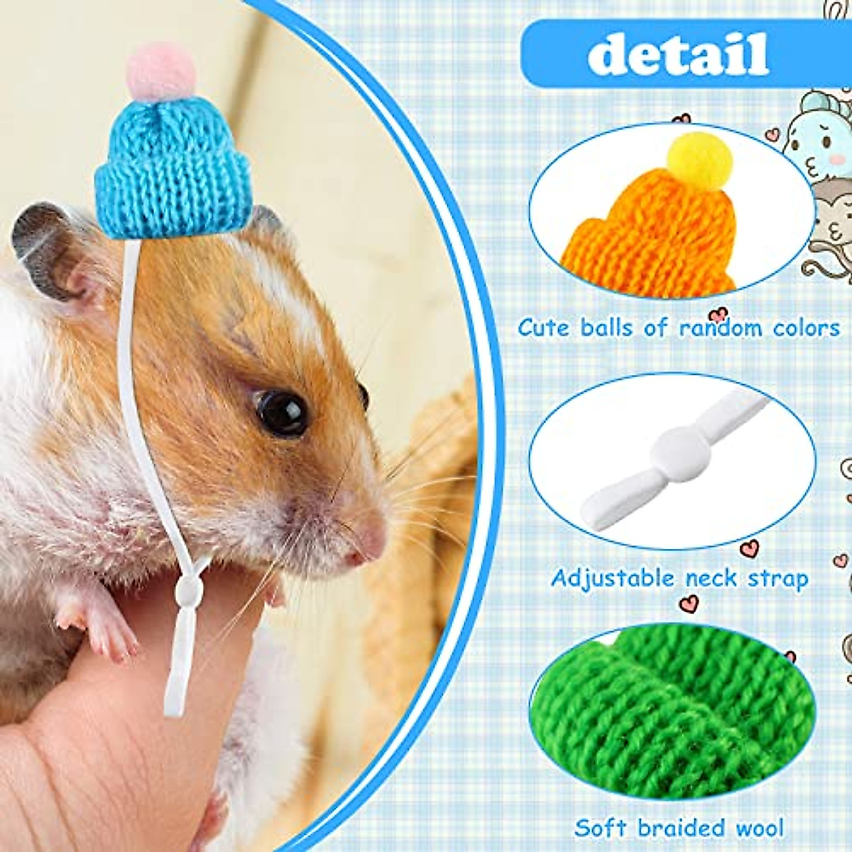 20 Pcs Pet Snake Hat with Adjustable Elastic Chin Strap, Small Reptile Animal Hamster Knitted Hat Pompon Mini Hats for Pets Snake Ball Python Lizard Guinea Pig Chameleon Iguanas Accessories Decoration
