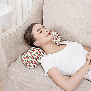 Vnurnrn Fruits Strawberry Neck Support Pillow Round Neck Roll Bolster Cylinder Pillow Cervical Pillows Body Pillow for Leg Knee Back Head Support for Work Women Men Traveling Headrest