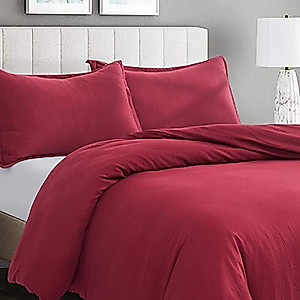 Plushii Duvet Cover Twin Size Set - 1 Duvet Cover with 1 Pillow Shams - 2 Pieces Comforter Cover with Zipper Closure - Ultra Soft Brushed Microfiber, Red