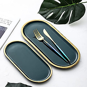 Serving Trays Vanity Tray Phnom Penh Tray Household Ceramic Cake Dessert Plate Creative Oval Storage Jewelry Plate Green Snack Plate, 10/12 Inch Elegant Decorative Tray (Size : 10inch)