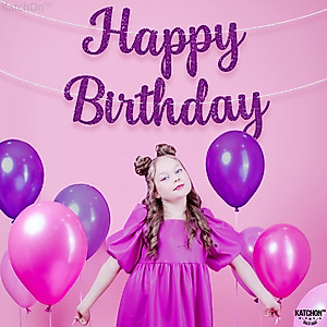 KatchOn, Glitter Happy Birthday Banner Purple - Prestrung, 10 Feet | Cursive Purple Happy Birthday Sign, Purple Birthday Decorations for Women | Purple Birthday Banner for Purple Party Decorations