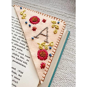 Personalized Hand Embroidered Corner Bookmark, Cute Flower Letter Embroidery Bookmarks, Felt Triangle Page Corner Handmade Bookmark, Felt Triangle Bookmark, Bookmarks for Book Lovers (Fall, M)