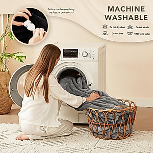 Homemate Electric Heated Blanket Twin - 62"x84" Heating Bed Blankets Throw with 10 Heating Levels 8 Hours Auto Off Fast Heating Over-Heated Protection Ultra Soft Warm Flannel ETL Certified Grey