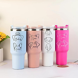 Custom Cat, Pets Eart Outline Personalized Tumbler 40 oz Laser Engraved, Insulated Cup with Handle, Lid and Straw, Vacuum Insulated, Coffee Mug, Personalized Gifts For Cat Mom 2