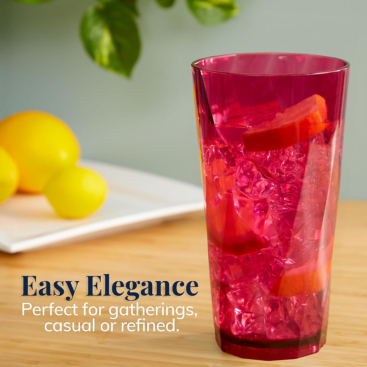 US Acrylic Optix 20 ounce Plastic Water Tumblers in Jewel Tone Colors | Set of 8 Drinking Cups | Reusable, BPA-free, Made in the USA, Top-rack Dishwasher Safe