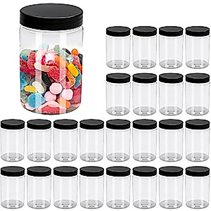 Accguan 25Pack 8oz Plastic Jar Storage Container with Black Lids Airtight Clear Wide-mouth Slime Storage Jars for Cosmetic Cream Light Clay