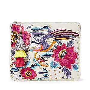 Steve Madden Breza Colorful Embroidered Large Clutch Crossbody, Natural/Multi