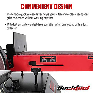BUCKTOOL Powerful 1-1/2 HP Bench Belt Sander for Wood Working 6 in. x 48 in. Belt and 10 in. Disc Sander with Movable Stand BD61000