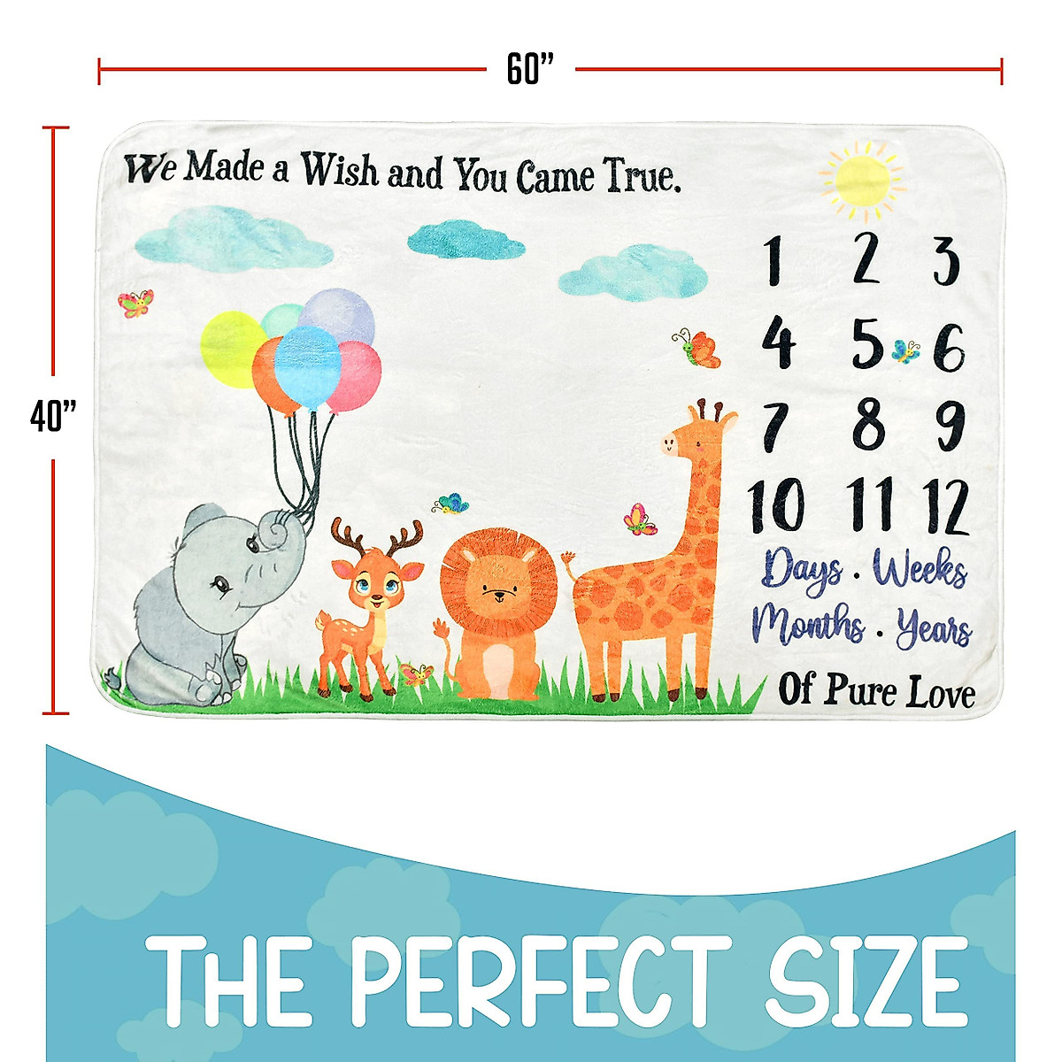 BABYFEFE Baby Monthly Milestone Blanket - Jungle Safari Milestone Blanket, Boy & Girl, Unisex Nursery Decor 60x40 Photography Backdrop