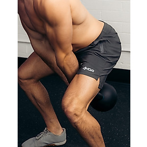 4KOR Fitness Mens Essential Training Shorts Designed for Weightlifting Running Working Out - with Pockets (Large, Dark Grey)