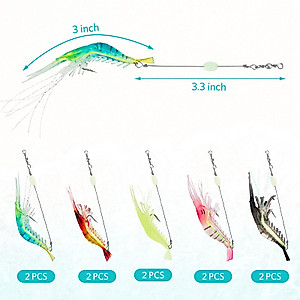 10PCS Saltwater Fishing Lures Shrimp Baits Set, Premium Soft Shrimp Fishing Tackle with Luminous Sharp Hooks, for Freshwater and Saltwater - Syosisny