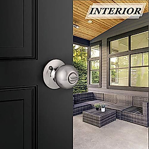 Probrico (2 Pack Keyed Alike Locks for Exterior and Interior Doors, Brushed Nickel Stainless Steel Entrance Door Knobs Round Ball Keyed Entry Door Knobs with Same Keys for Bedroom Bathroom