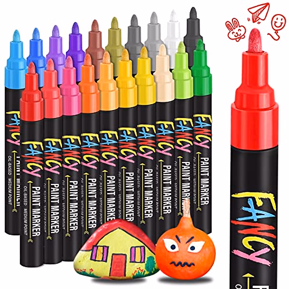 20 Colors Acrylic Paint Marker Set Acrylic Paint Pens, Quick Dry Paint Markers Set for Metal Rock Painting Canvas Wood Glass Plastic Fabric DIY Art Craft Painting Supplies