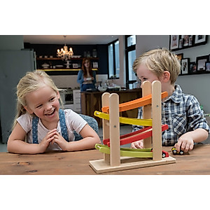 EverEarth Jr. Ramp Racer. Race Track for Toddlers and 4 Wood Cars, Race Car Ramp Set