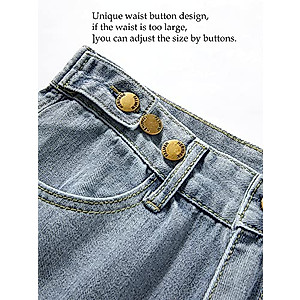 LQI Women's High Waist Baggy Boyfriend Jeans Distressed Wide Leg Denim Pants Blue