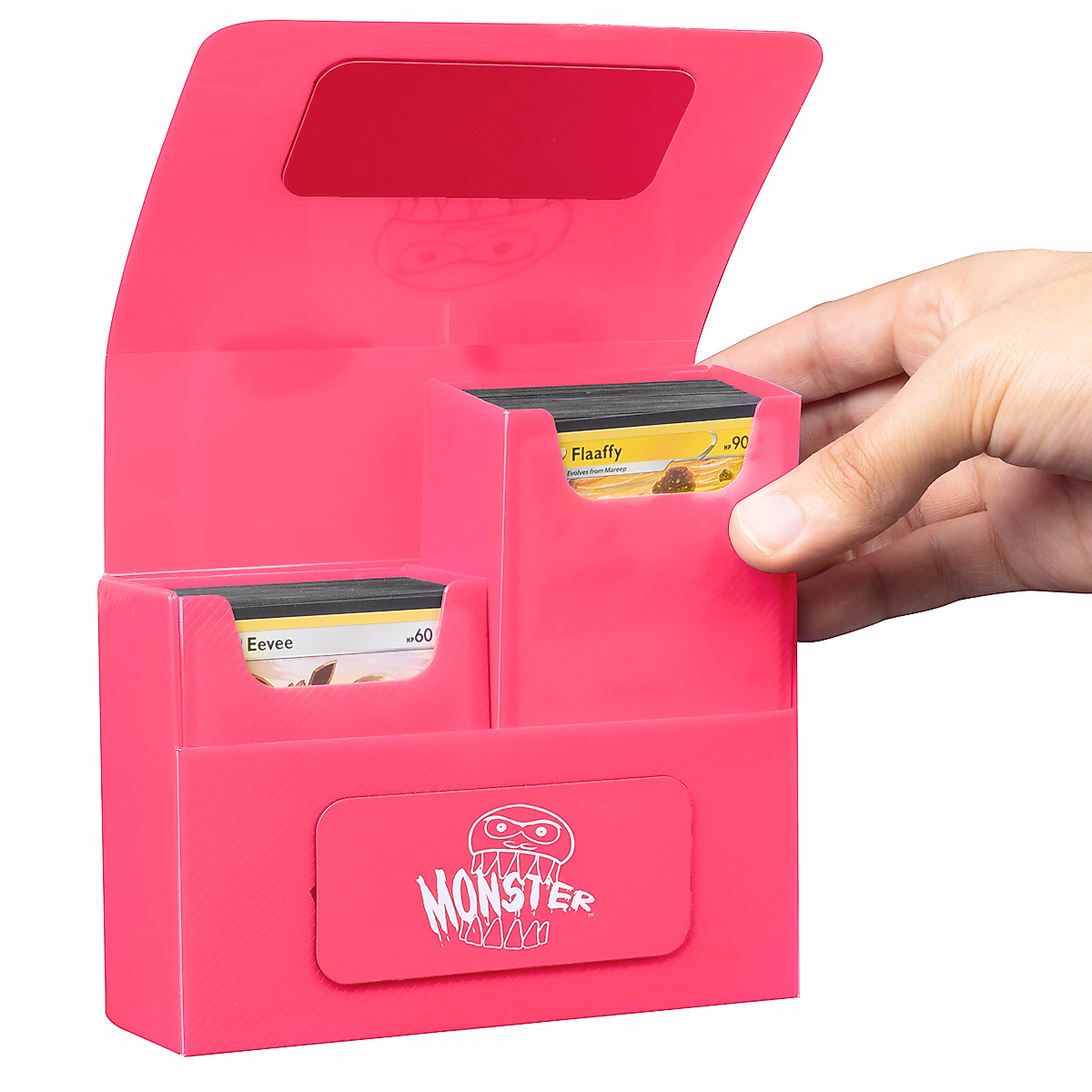 Monster Protectors Magnetic Double Deck Box - Pink, Holds 150 Gaming TCGs, Self-Locking Closure, Compatible w Standard & Smaller Size Gaming Trading Cards, Removable Construction