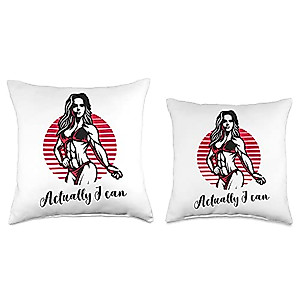 Lift Like a Girl Funny Gym Female Lifting Gifts Co Female Bodybuilder Weight Lifting Actually I Can Throw Pillow, 18x18, Multicolor