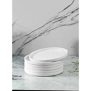 Onniyor Porcelain Dinner Plates Set, Round Dessert Salad Plates, 8 inch Serving Dishes, Scratch Resistant Flat Plates, Microwave, Oven, and Dishwasher Safe, Set of 6, White