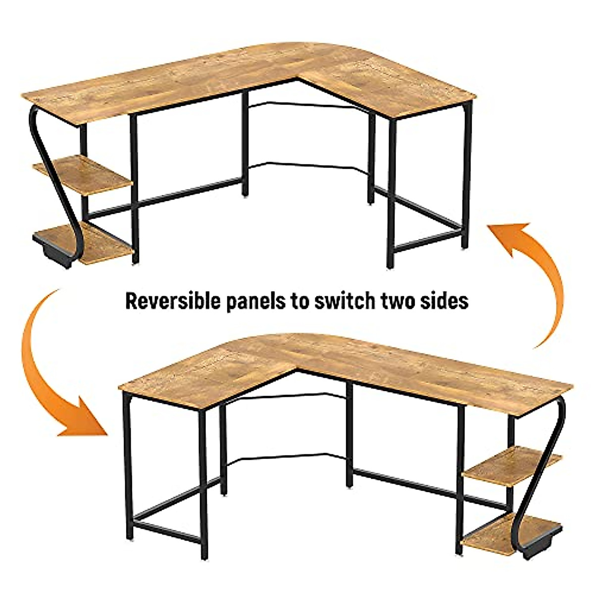 Weehom Reversible L Shaped Desk with Shelves Large Corner Computer Desk Gaming Desks for Home Office Writing Workstation Wooden Table