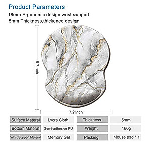 ITNRSIIET Mouse Pad, Ergonomic Mouse Pad with Gel Wrist Rest Support, Gaming Mouse Pad with Lycra Cloth, Non-Slip PU Base for Computer, Laptop, Home, Office & Travel,Gray Marbling