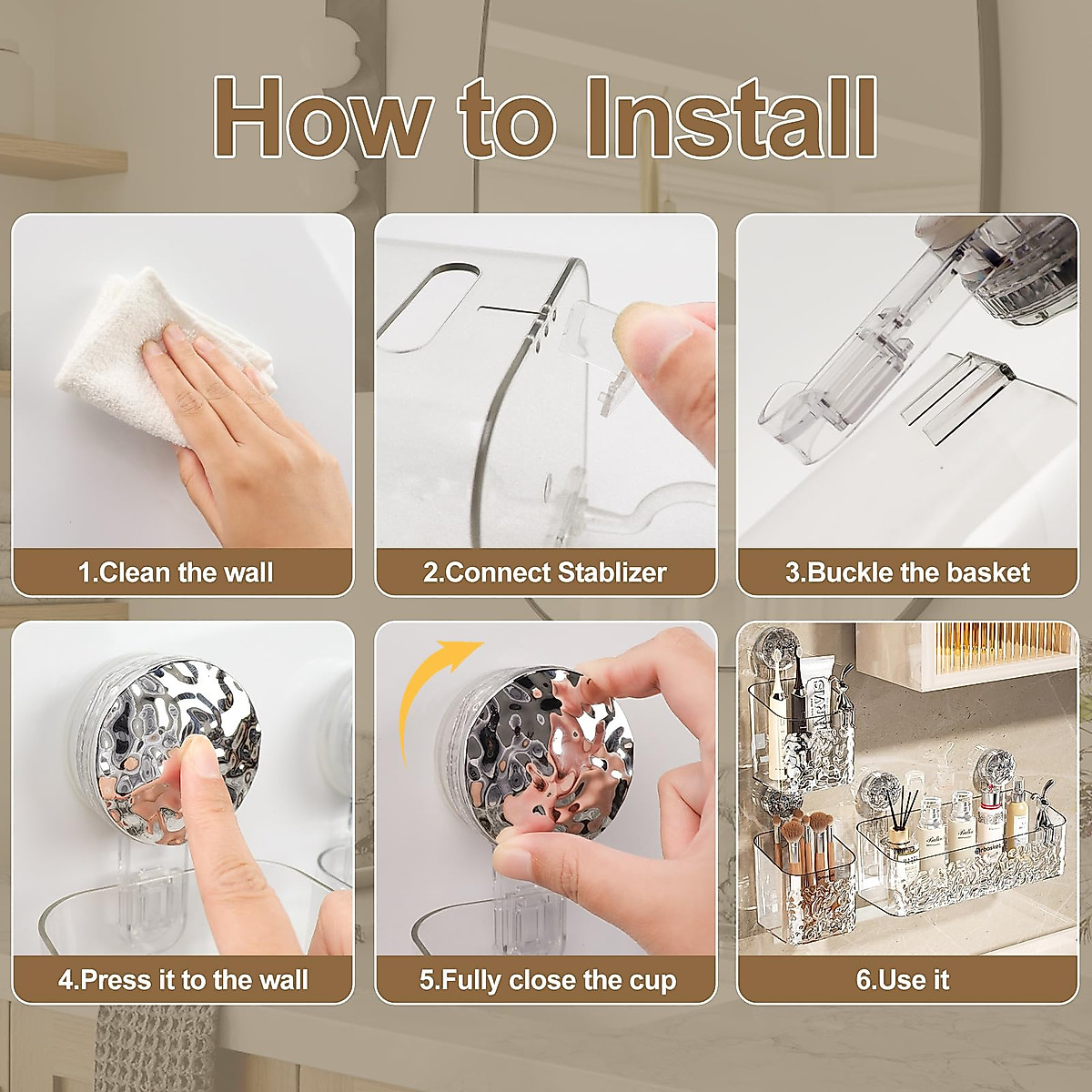 oewyrou 4pcs Clear Shower Caddy No Drill Clear Wall Caddy Suction Cup Luxury Suction Storage Rack Clear for Bathroom Kitchen