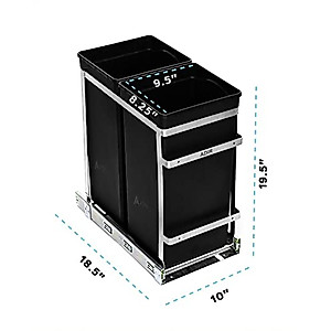 AdirHome 36-Liter Dual-Compartment, Under-Counter Trash Can and Recycling Bin Unit - Metal Sliding Shelf with 2 Garbage Bins for Kitchen & Pantry Under Cabinets Compatible with Hinged or Pull Out Door