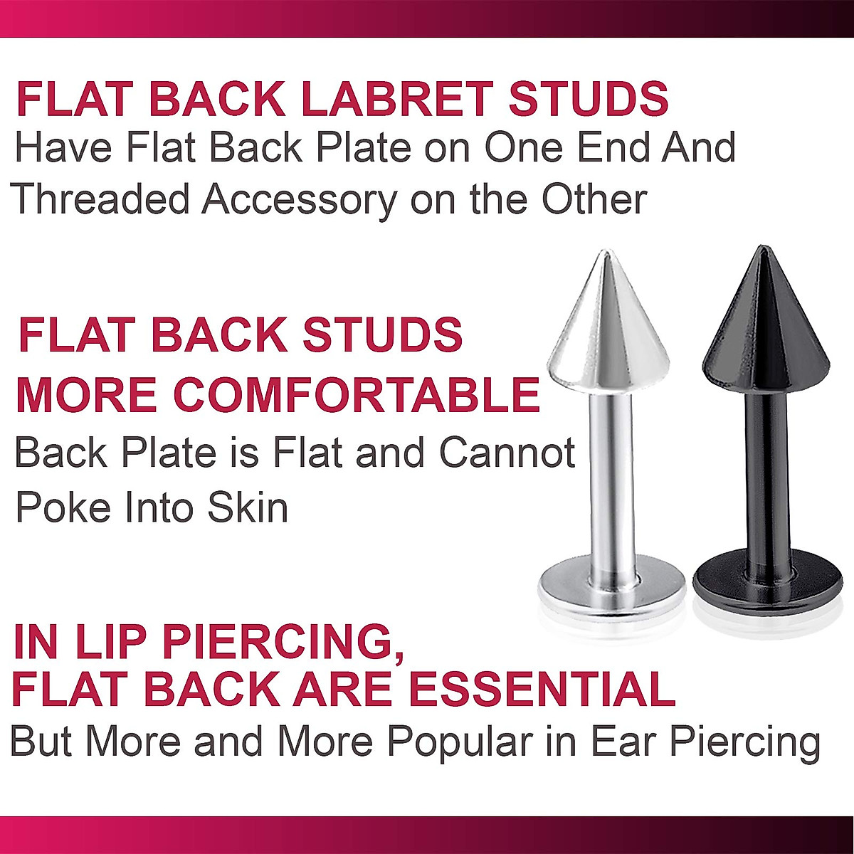 bodyjewelrytrend 4pcs 16g Labret Stud Lip Ring Cartilage Tragus Snakebite Monroe Triple Forward Helix Conch Medusa Lobe Black Spike Pick Size, Alloy Steel