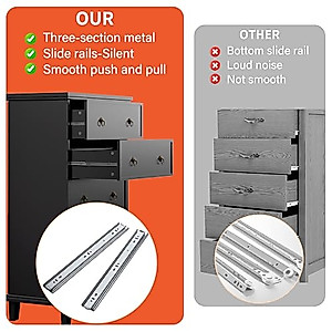 COWMOU Black Dresser for Bedroom, Chest of Drawers Tall 5 Drawers Dresser, Wooden Storage Dresser with Three-Level Silent Drawer Slide for Living Room, Hallway