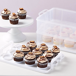 Juvale 2 Tier Cupcake Carrier for 24 Cupcakes, Transport Container with Lid for Muffins (13.5 x 10.25 x 7.5 In)