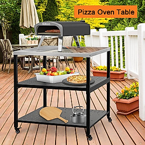 Mimiuo Grill Cart Pizza Oven Stand for Ooni Pizza Oven 31.5 x 31.5 x 33 inch, Large Stainless Steel Modular Table for Indoor Outdoor, Movable Food Prep Dining Trolley for Kitchen Patio Backyard