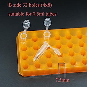 LSVERDE 6 Pcs Microcentrifuge Tube Rack for 0.5ml-2ml Centrifugal Pipe, Lab Test Tubes Rack Holder, Double-Sided 32 Holes Plate with Hole Diameter 7.5mm and 11mm (Orange)