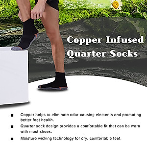 Copper Infused Quarter Socks Improve Foot Health Odor Control with Moisture Wicking Durable Comfortable Fit (5 Pairs)