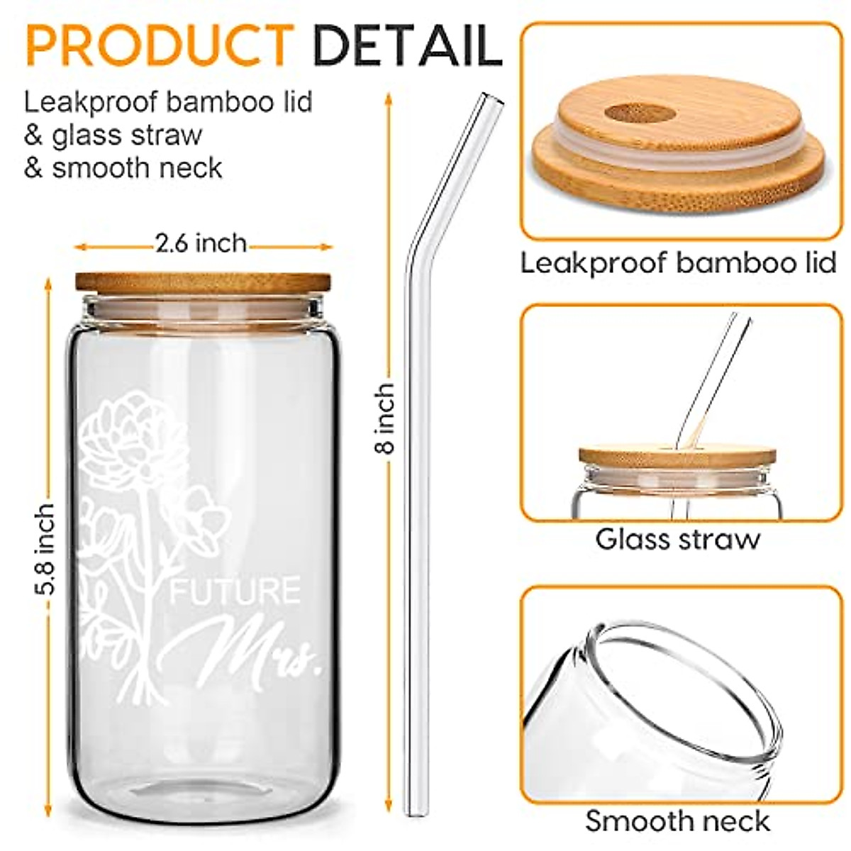 AYERMOYO Bride to Be Gifts-Bridal Shower Gifts-Engagement Gift-Engagement Gifts for Women-Engaged Gifts for Her- Bride Gifts-16 OZ Future Mrs Can Glass