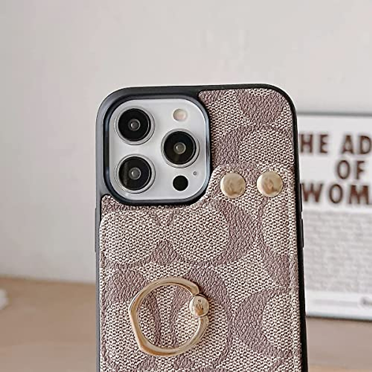 Luxury Wallet Case with Designed Leather and Card Holder, 360°Rotation Ring Kickstand, RFID Blocking Protective for Apple iPhone 13 Pro Max 6.7''（Black）