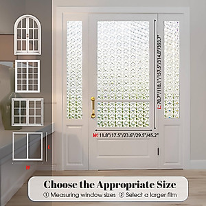 Windimiley Window Privacy Film, Stained Glass Window Film Heat Control UV, Frosted Rainbow Bathroom Decorative Film Diamond 3D Static Clings, Peel and Stick Window Tint for Home (Pure,17.5x78.7inch)