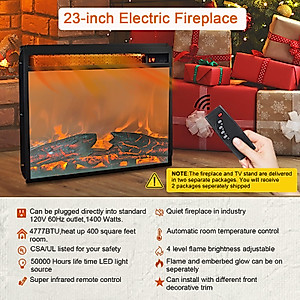 OKD Fireplace TV Stand for 70 75 Inch TV, Industrial & Farmhouse Entertainment Center with Sliding Barn Door & 23" Electric Fireplace, Rustic Media Console Cabinet for Living Room, Dark Rustic Oak