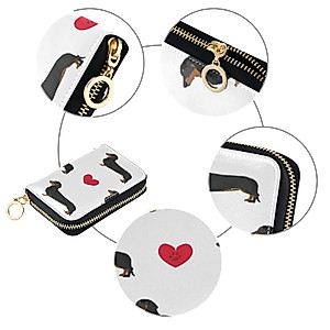 Oyihfvs Dachshund Dog Seamless Heart Grey Credit Card Coin wallet, RFID Blocking Compact Women Leather Card Holder, KeyChange Organizer, Zipper Purse Clutch Pouch Pocket, Multicolor, 4.7x3.1x0.8 Inch