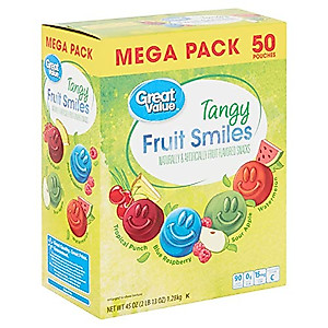 Great Value Tangy Fruit Smiles, 45 Oz - 50 Pouches (Pack of 4)
