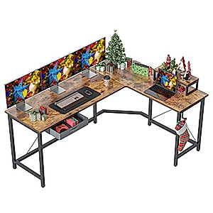 CubiCubi 66 x 47 inch L-Shaped Desk Computer Corner Desk, Home Office Gaming Table, Sturdy Writing Workstation with Small Table, Space-Saving, Easy to Assemble, Rustic Brown