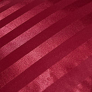 RevenRella 3 Piece Satin Duvet Cover Set Bedding Sets Italian Style 1800 Series Luxury Rich Silk Silky Super Soft Stripes Hidden Zipper Closure Reversible Wrinkle Free Honeymoon(Burgundy, King)