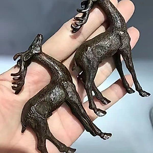 9cm Brass Retro Solid Sika Deer Ornament, Metal Fulu Statue Home Decoration Desktop Tea Pet Crafts Collection
