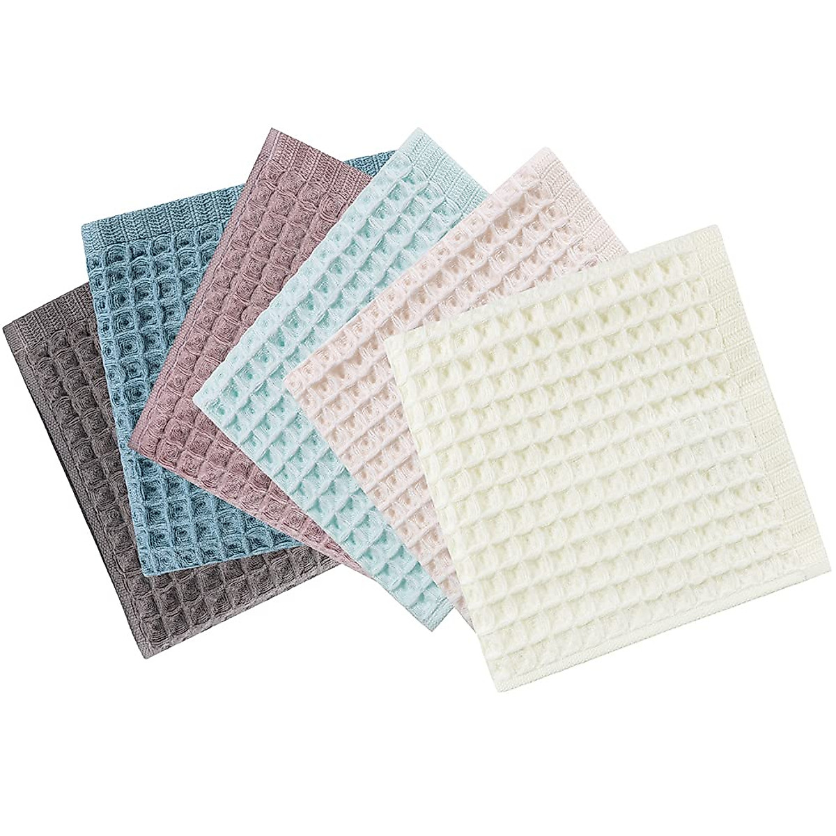 vfaejll 100% Cotton Kitchen Towels Set,Waffle Weave Kitchen Dish Cloth,Super Absorbent Kitchen Dish Towels for Drying Dishes 13x13 Inches Dish Rags for Washing Dishes 6 Pack Mixed Color,Hand Towels