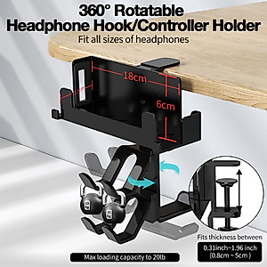 JDGPOKOO 4 in 1 Under Desk Clamp for Nintendo Switch/OLED, Switch Holder Mount with 360° Rotatable Headphone Hanger and Controller Holder, Headset and Controller Stand for PS4, PS5, Xbox, PC