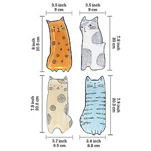 Bico Cartoon Cat Handcrafted Stoneware Ceramic 8 inch Appetizer Plates Set of 4, Assorted Color