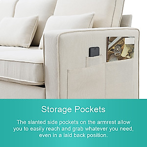 JHACOKO 4-Seater Modern Linen Fabric Sofa with Armrest Pockets and 4 Pillows, Minimalist Style Couch for Living Room, Apartment, Office, Beige